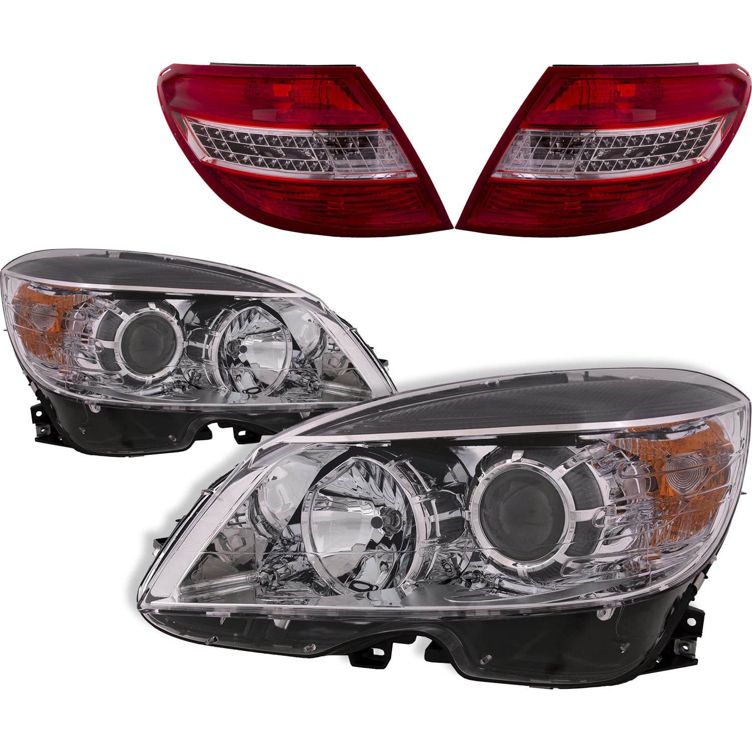 Headlight and Tail Light Set For 08-11 Mercedes Benz C Series Driver ...
