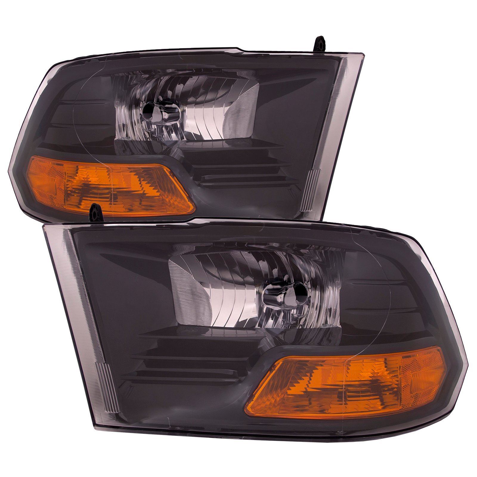 Halogen Headlights Set Black Housing Simple Design Left Right Pair Fits 2009 2018 Dodge Ram 1500