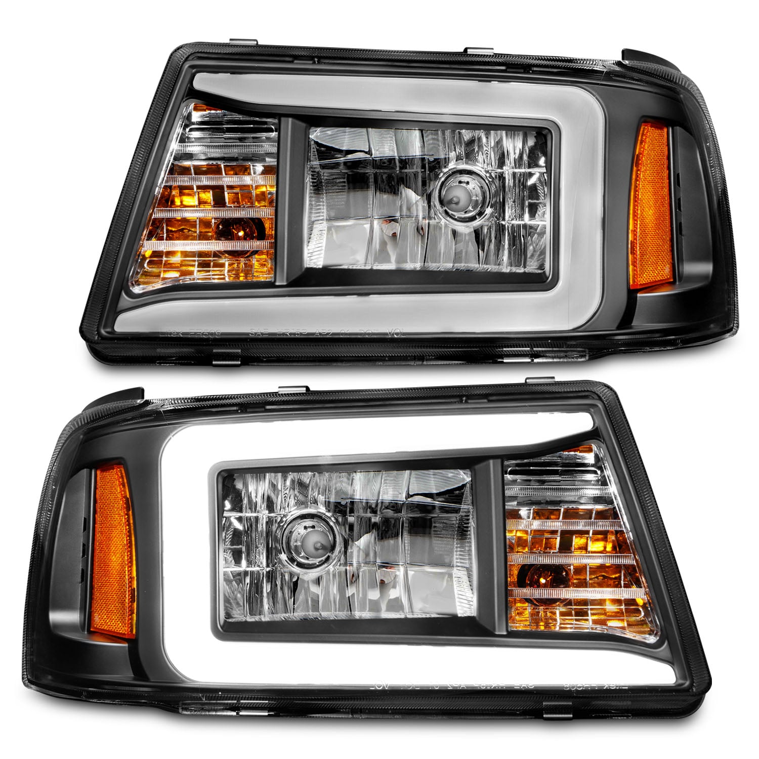 Halogen Crystal Plank Style Headlight Set with Black Housing for 01-11 Ford Ranger