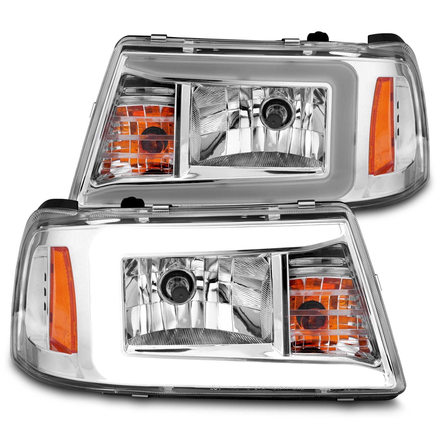 Halogen Crystal Plank Style Headlight Set with Chrome Housing for 01-11 ...