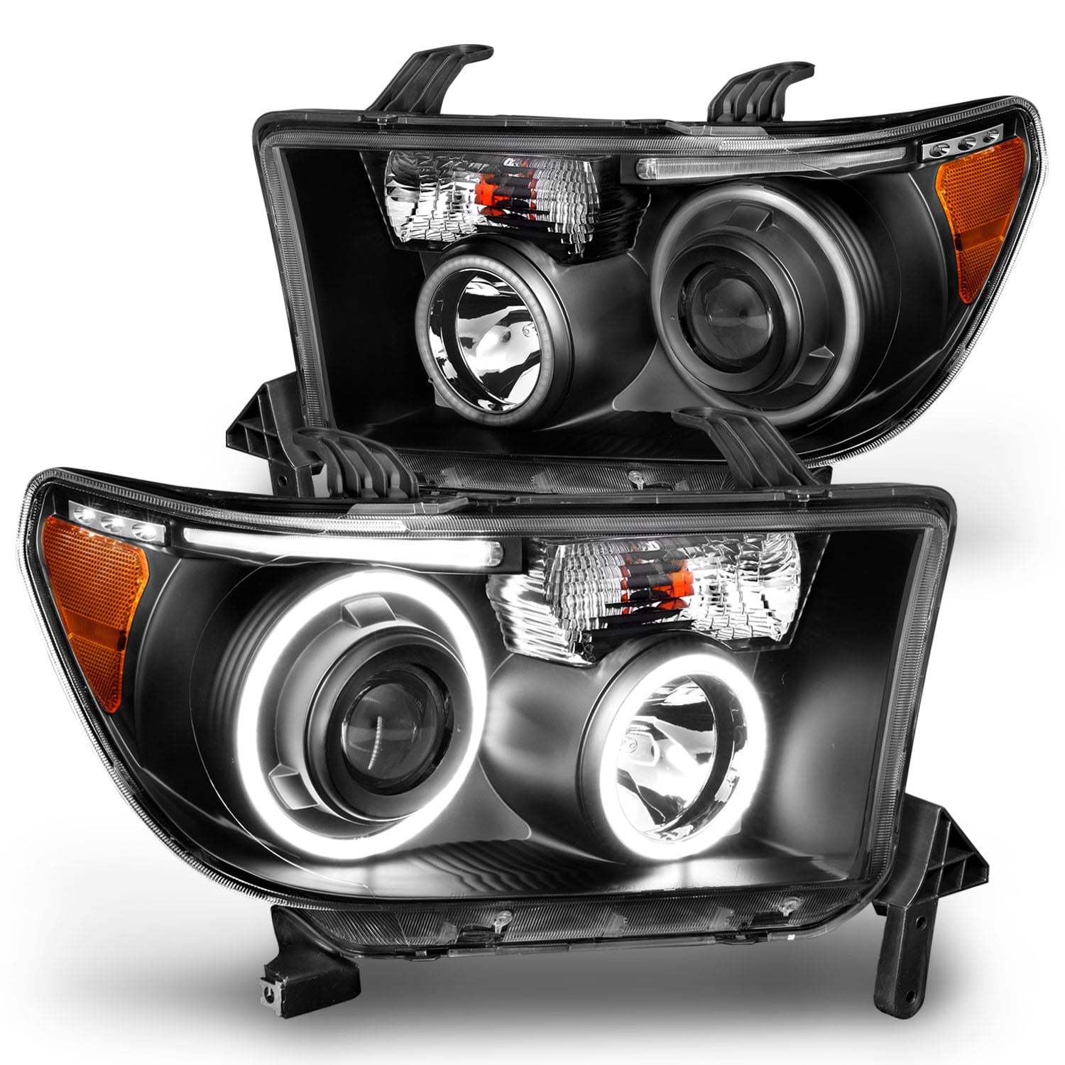 Halogen Projector Headlight Set with Black Housing with RX Halos and ...