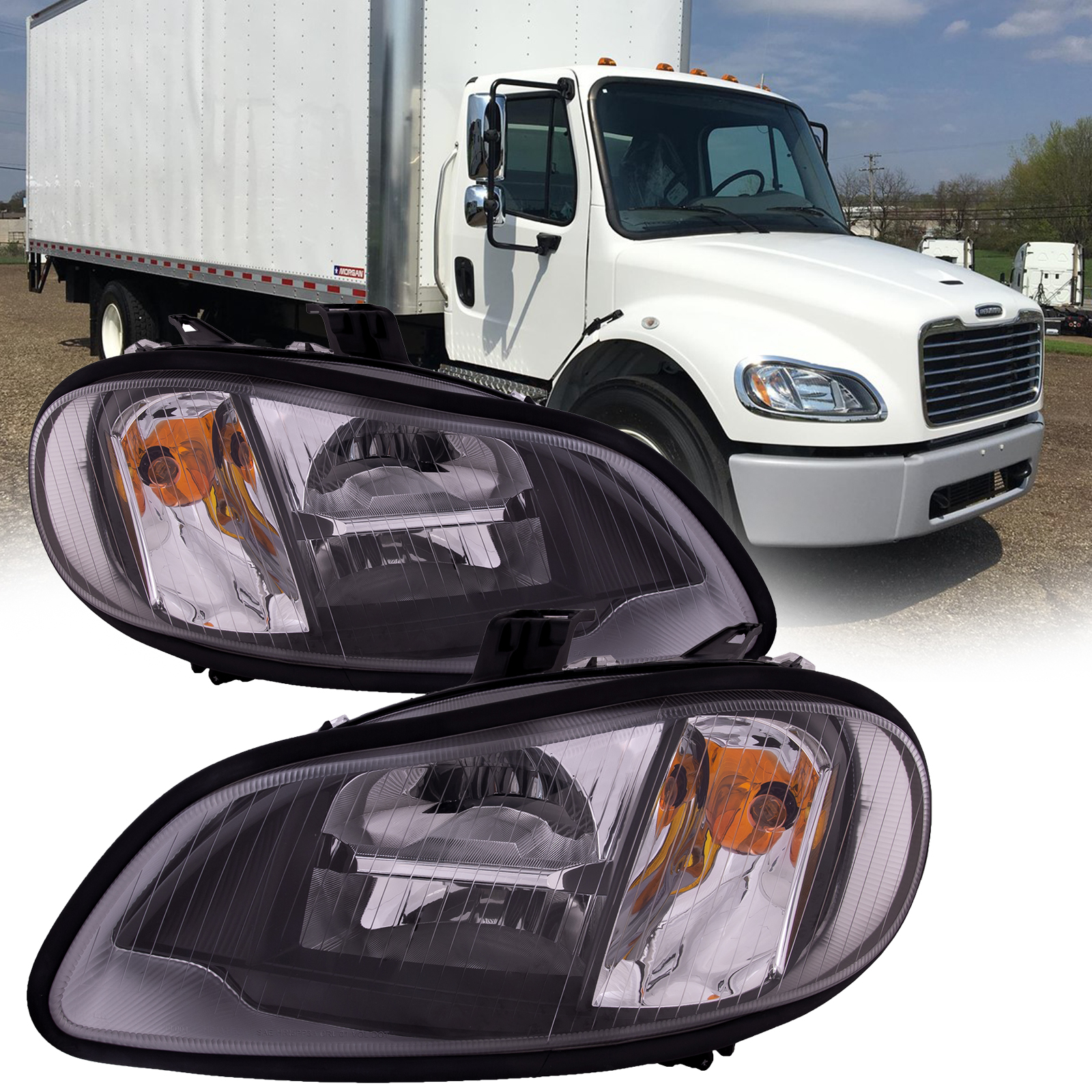 Headlight Black Housing LED High/Low Beam Fits 2002-2018 Freightliner M2