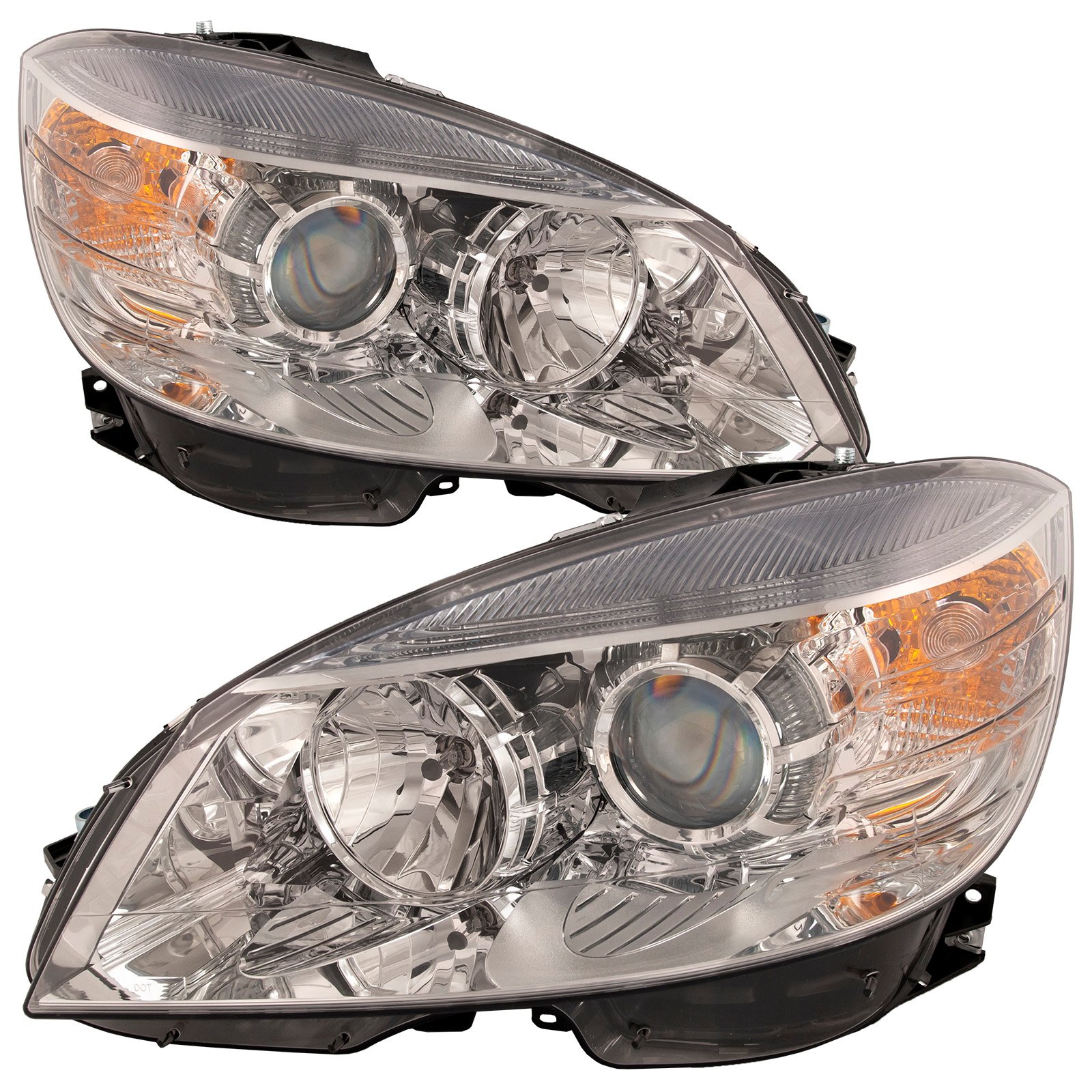 Perde Chrome Housing Halogen with Performance Lens Headlights Compatible with Mercedes Benz C300 C350 C63 AMG from Build Date 2 9 08 to 2011 C Class
