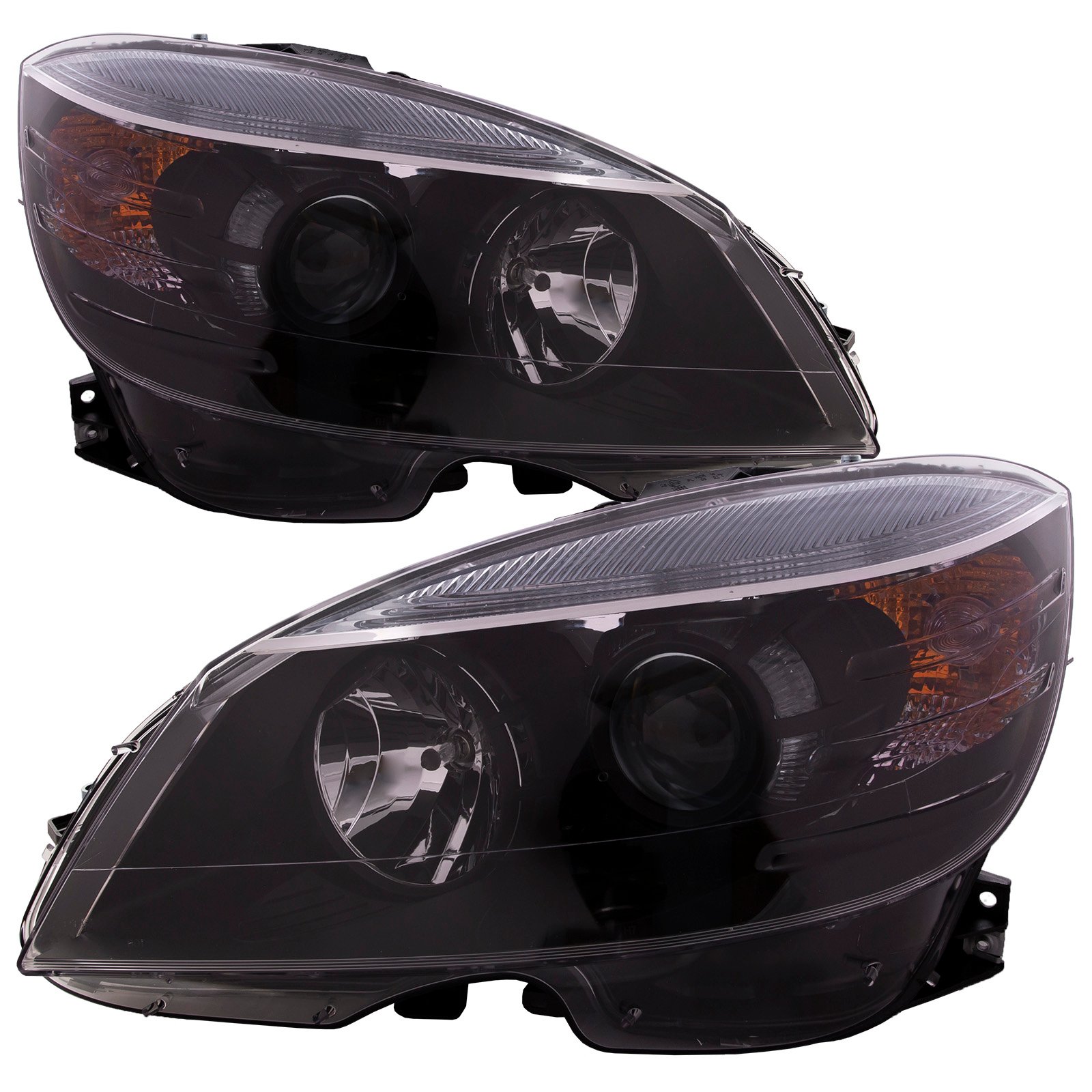 Perde Headlights Set Halogen Black Housing with Clear Lens Pair Compatible with Mercedes C Class 2008 2011