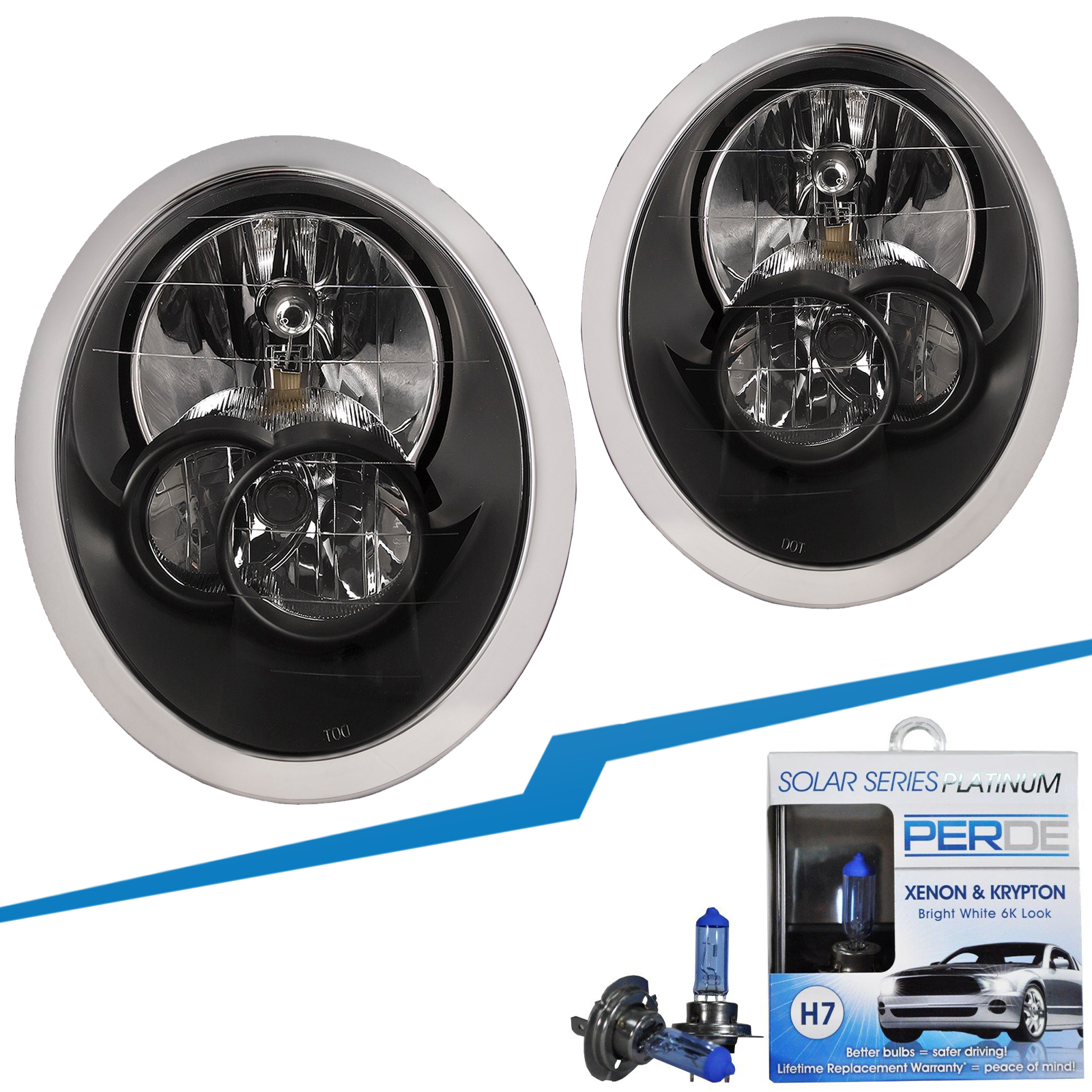 PERDE Headlights Set Halogen Black Housing with Performance Lens ...