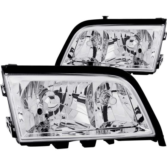 Chrome Housing Halogen Headlights Compatible with Mercedes Benz C220 C230 C280 C36 AMG C43 AMG 1994 2000 Includes Left Driver and Right Passenger Side Headlamps