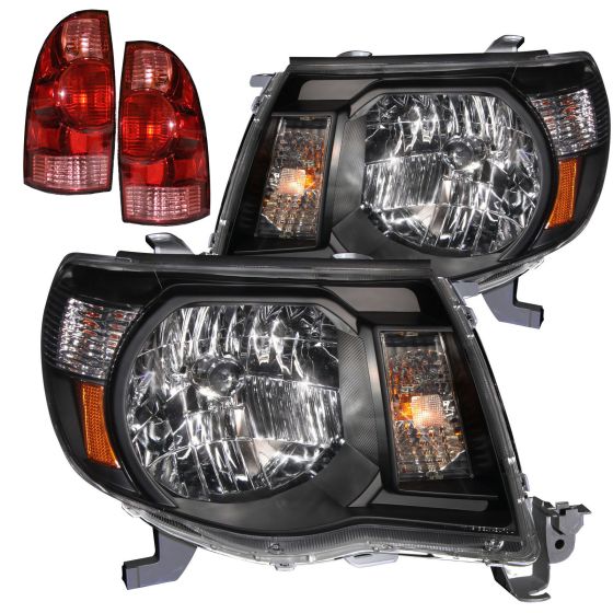 Halogen Headlights Set w/Tail Lights 4-Piece Black Housing Pair Fits ...