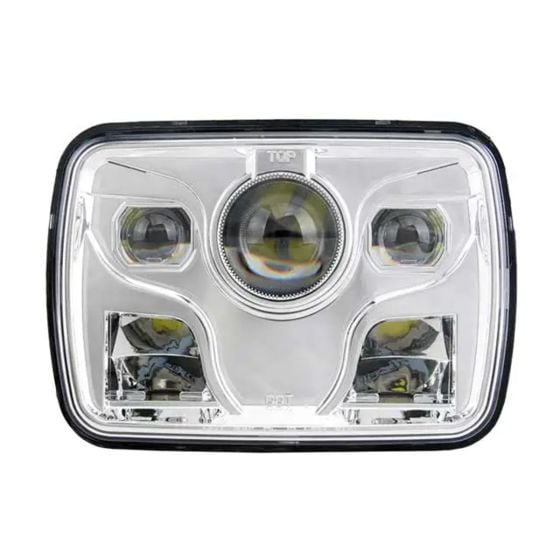 Headlights Depot 5x7 Inch Rectangular Sealed Beam Chrome LED Headlight ...