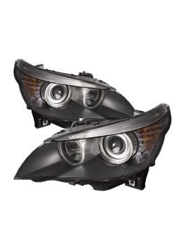 Headlights Set Halogen Black Housing Fits 2008-2010 BMW 5 Series E60 ...