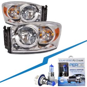 2007-2008 Dodge Ram 1500/2007-2009 2500-3500 Chrome Headlights Set w ...