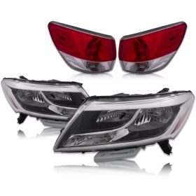 Headlight and Tail Light Set Halogen Black Bezel Chrome Trim Left ...